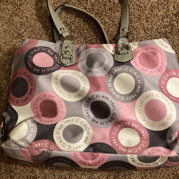 Coach | Bags | Coach Pink And Gray And Bone Colored Coach No Strap ...